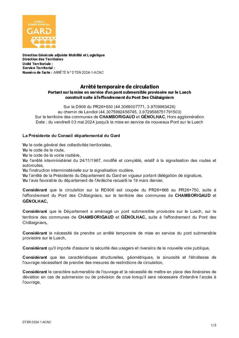 News - Arrêté de circulation pour le pont provisoire sur la D906 ...